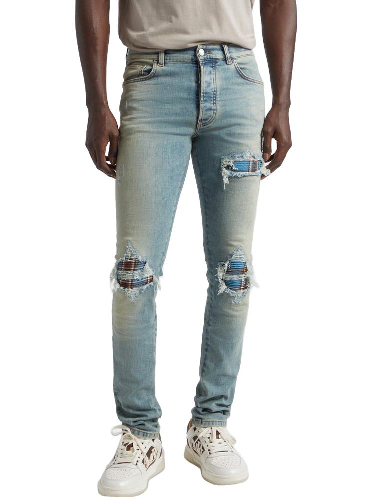 AMIRI AMIRI MX1 Flannel Patch Ripped Skinny Jeans
